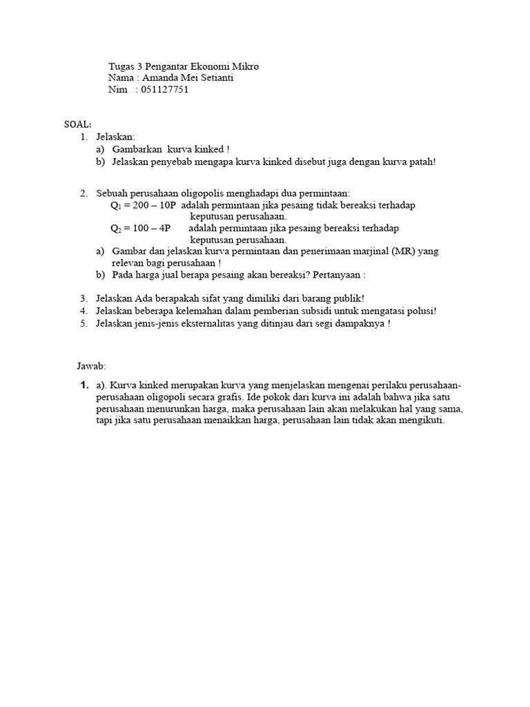 Tugas 3 Pengantar Ekonomi Mikro | PDF