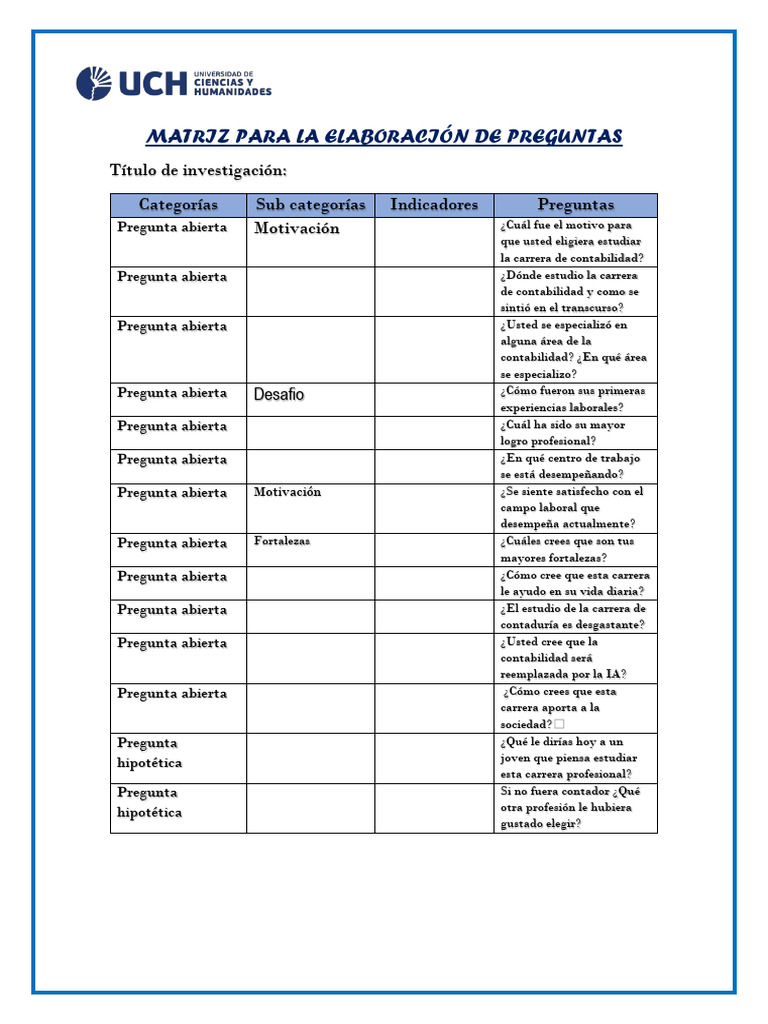 Matriz para La Elaboracion de Preguntas | PDF | Contabilidad Matriz para La Elaboracion de Preguntas | PDF | Contabilidad