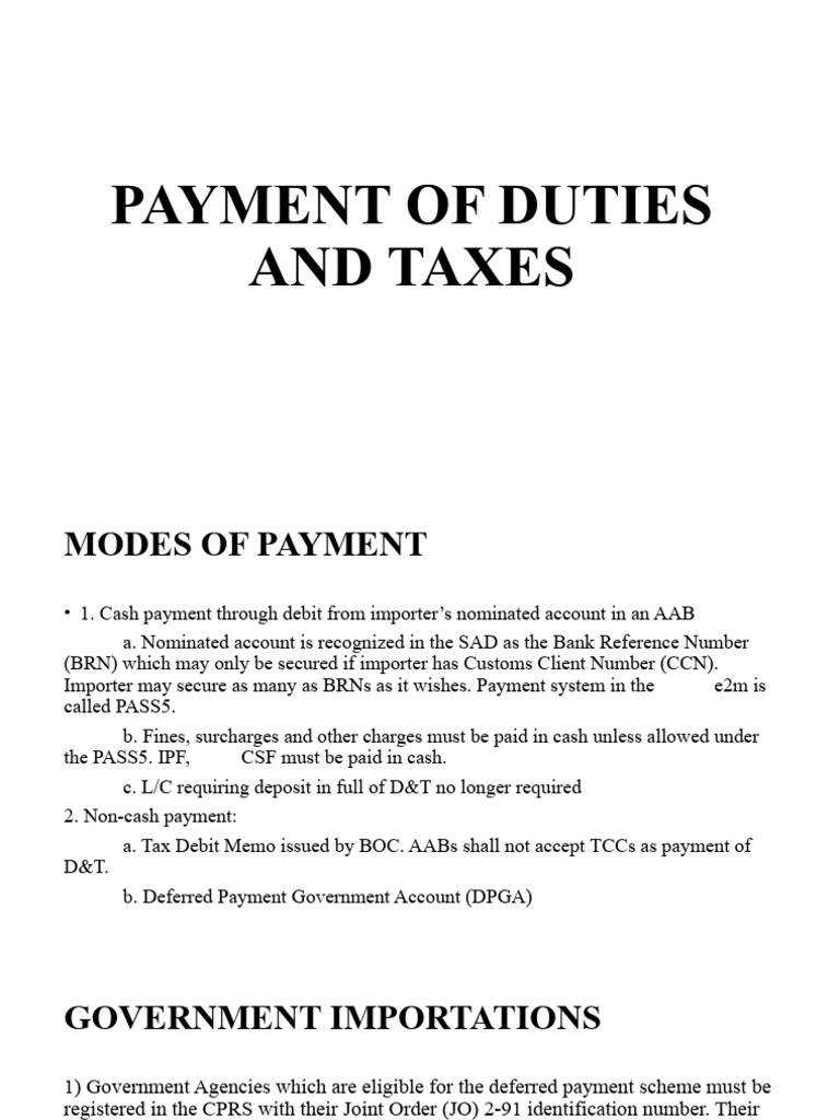 Payment Methods for Duties and Taxes | PDF | Payments | Fee