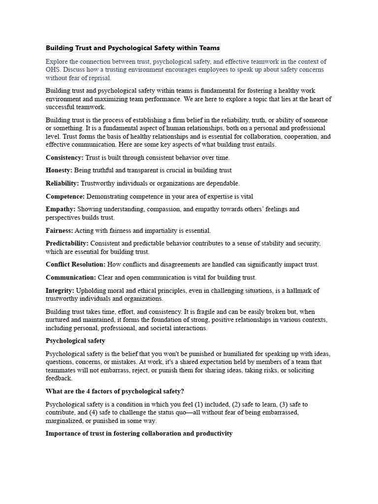 Trust and Safety in Team Dynamics | PDF | Psychology | Empathy