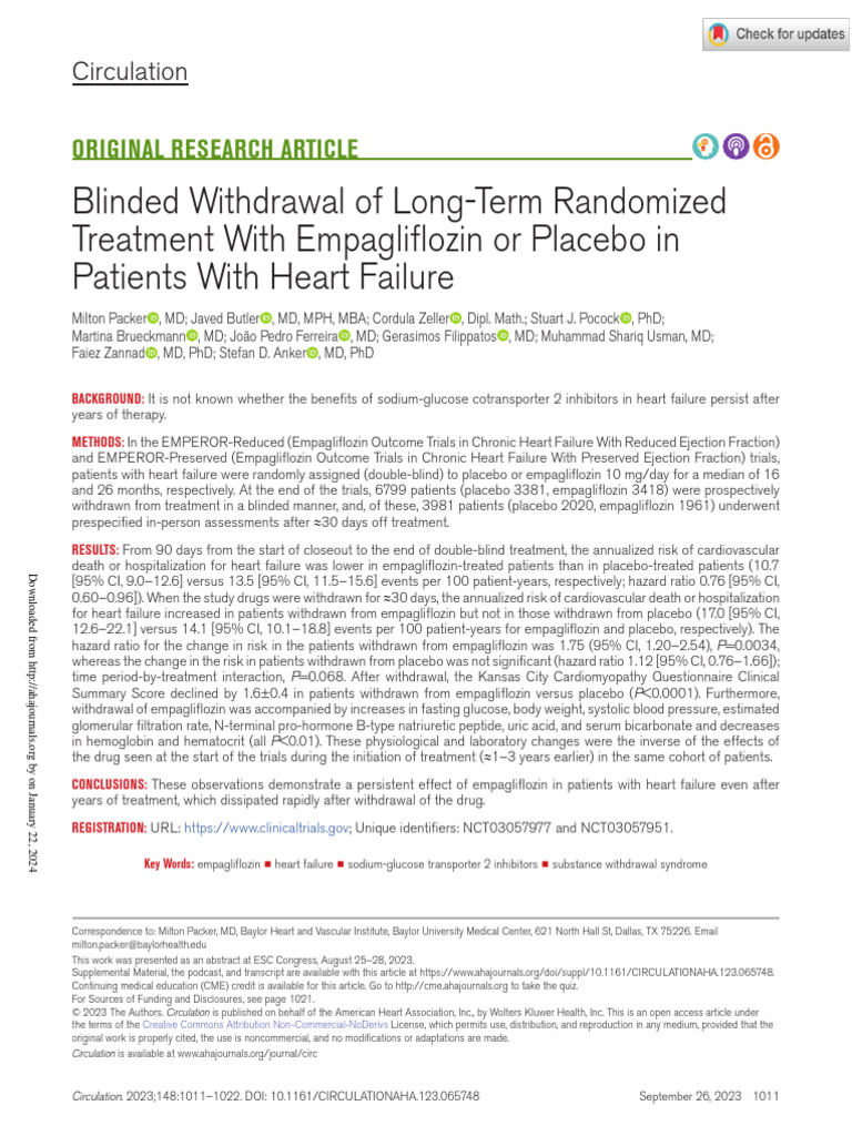 Packer Circulation 2023 - EMPEROR Pooled After Withdrawal | PDF | Heart ...