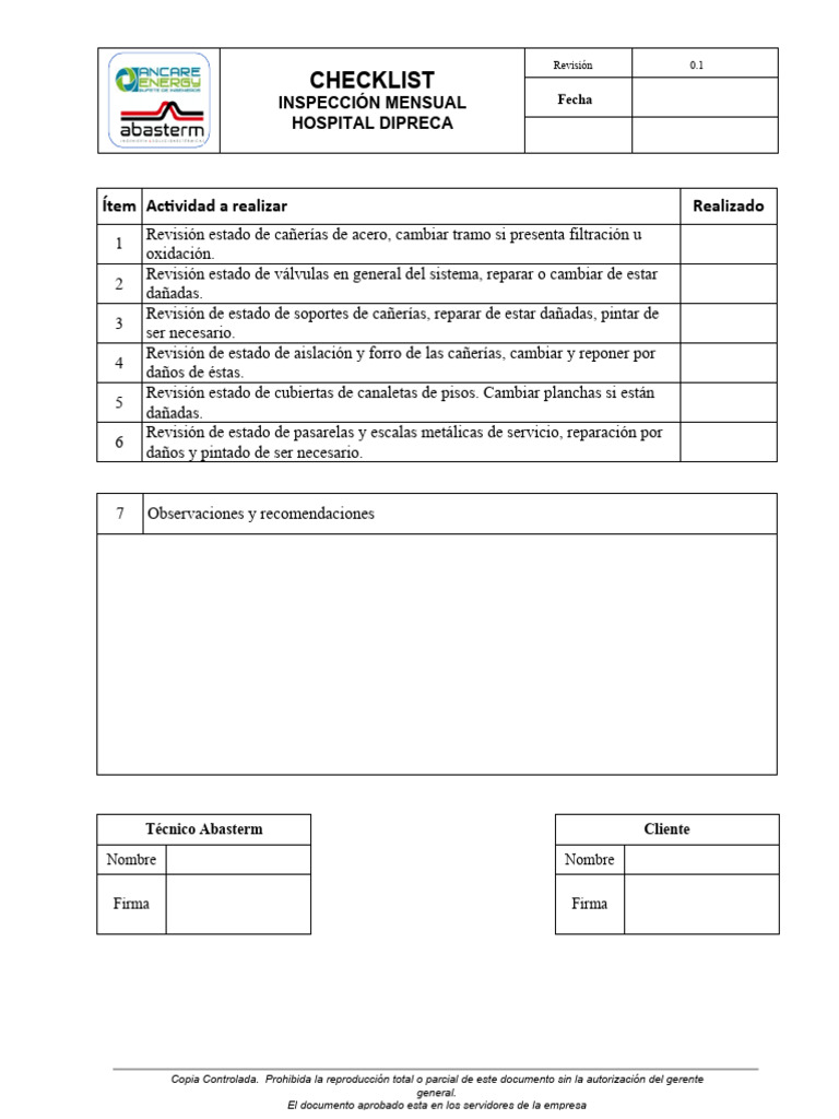 Checklist Inspección Mensual | PDF