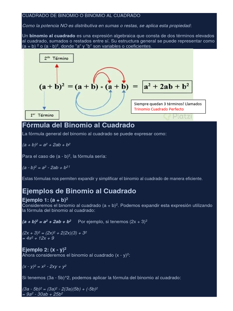 Cuadrado de Binomio o Binomio Al Cuadrado | PDF