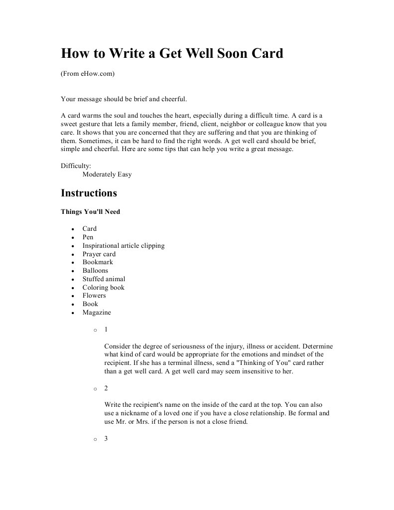 How To Write A Get Well Soon Card | PDF