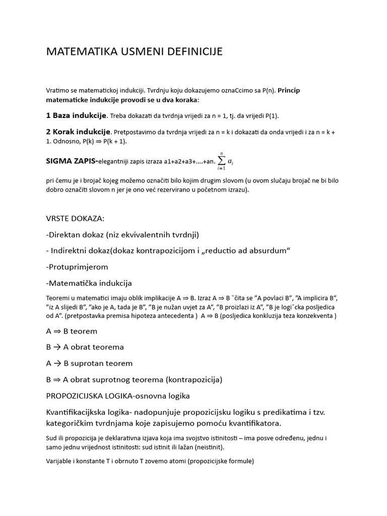 Matematika Usmeni Definicije | PDF