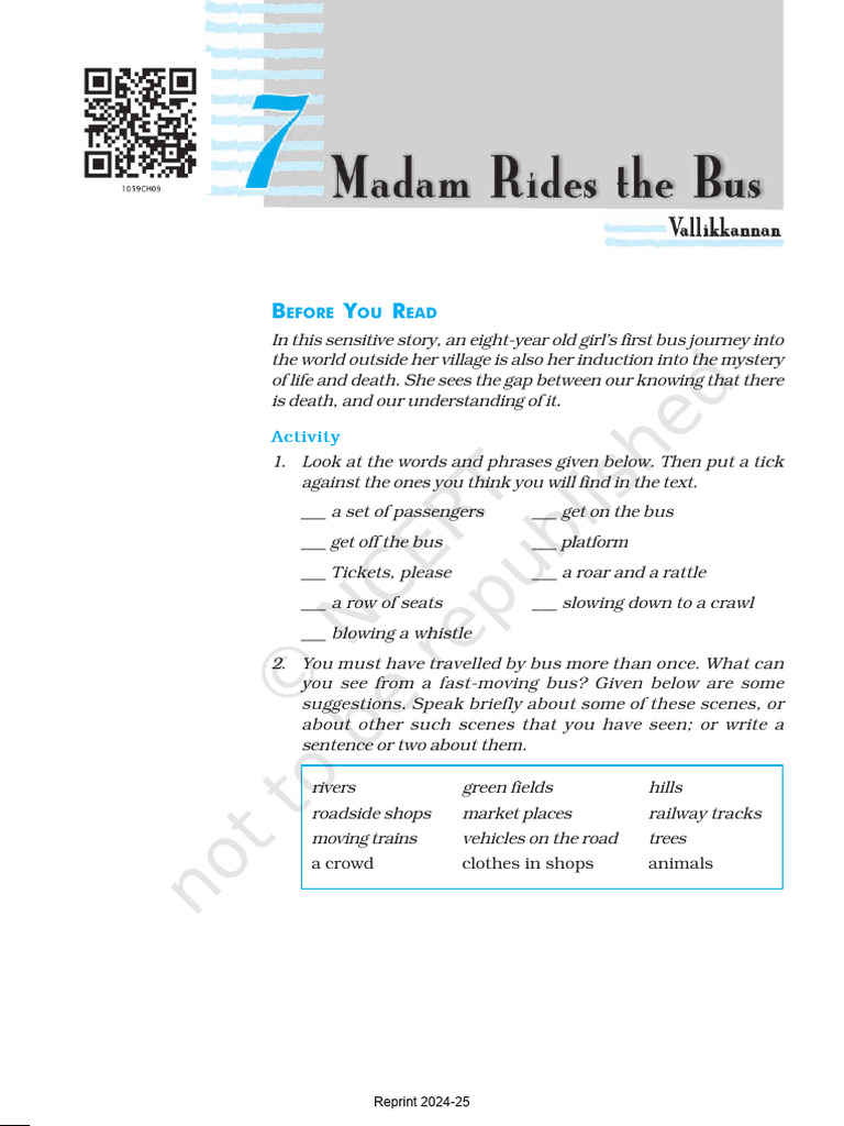 English First Flight Chapter 7 Madam Rides The Bus | PDF | Poetry | Ballad