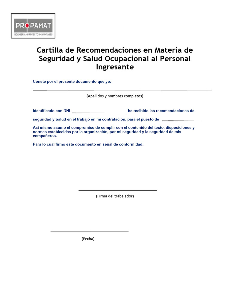 2.1 Recomedaciones SST - Modelo | PDF | Seguridad y salud ocupacional ...