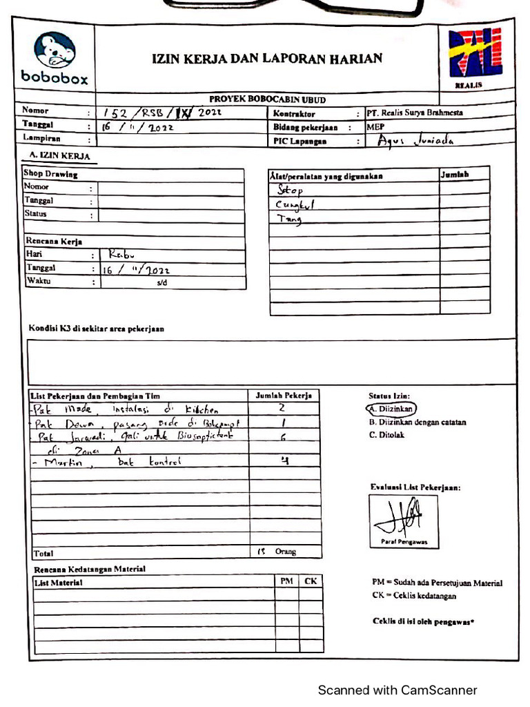 Contoh Izin Kerja Dan Laporan Harian | PDF