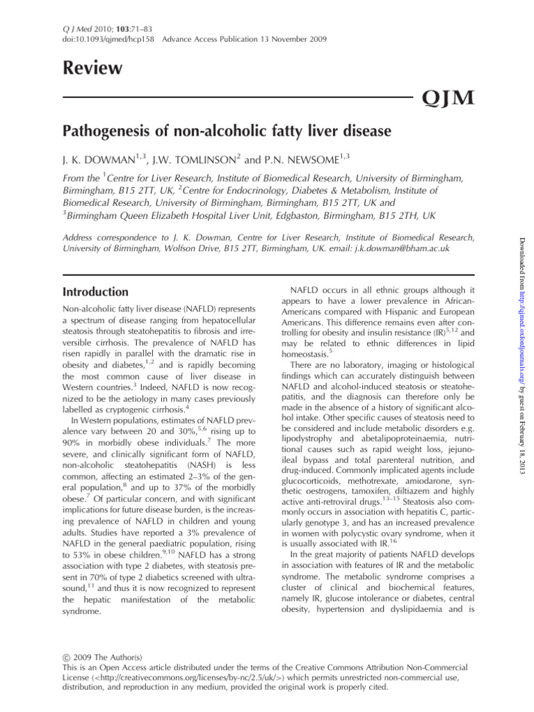 Pathogenesis of Non-Alcoholic Fatty Liver Disease | PDF | Medical ...