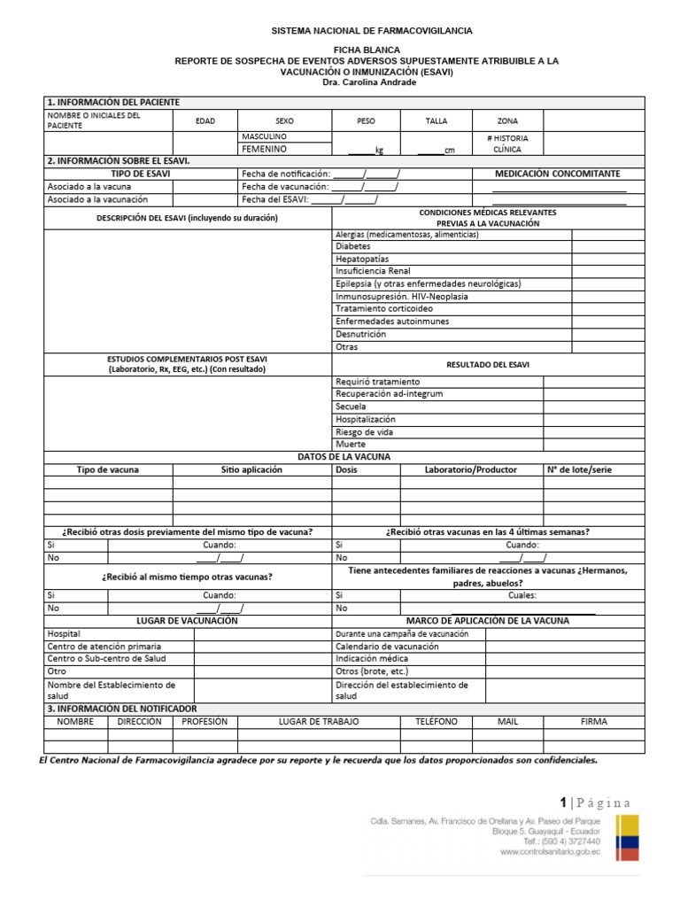 FICHA BLANCA MSP Ecuador | PDF | Vacunación | Historial médico