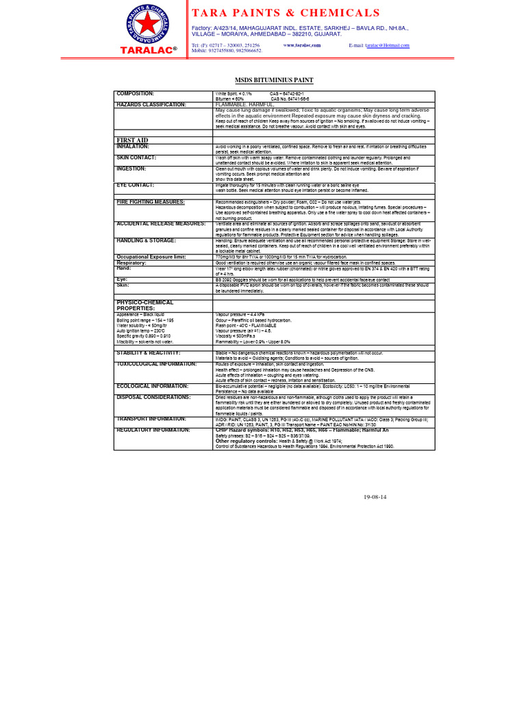 2200 MSDS Bituminius Product | PDF | Hydrocarbons | Chemical Substances