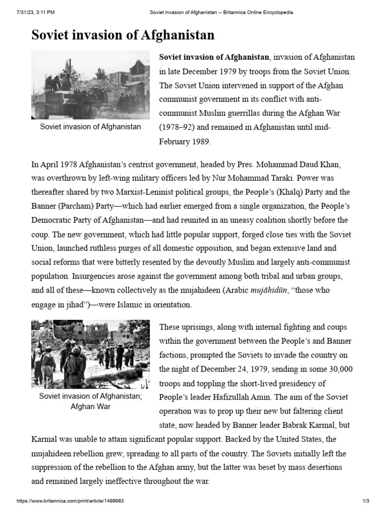 Soviet Invasion of Afghanistan - Britannica Online Encyclopedia | PDF ...