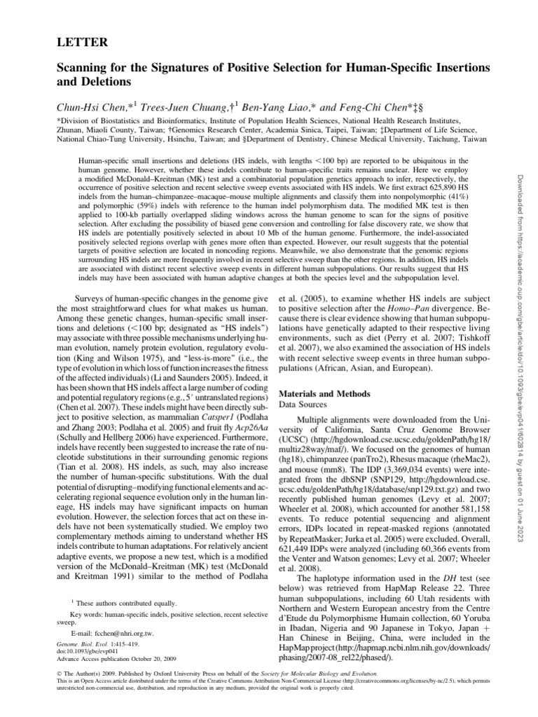 Chen 2009 | Download Free PDF | Single Nucleotide Polymorphism | Human Genome