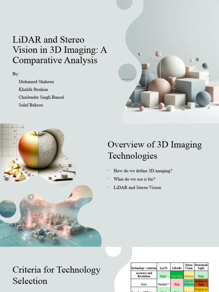 LiDAR and Stereo Vision in 3D Imaging | PDF | Computer Vision | Lidar