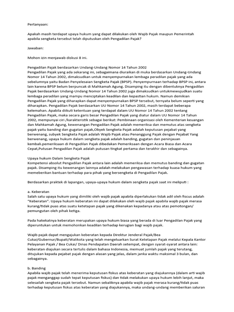 Upaya Hukum Sengketa Pajak | PDF | Pengelolaan Keuangan & Uang | Ilmu Sosial