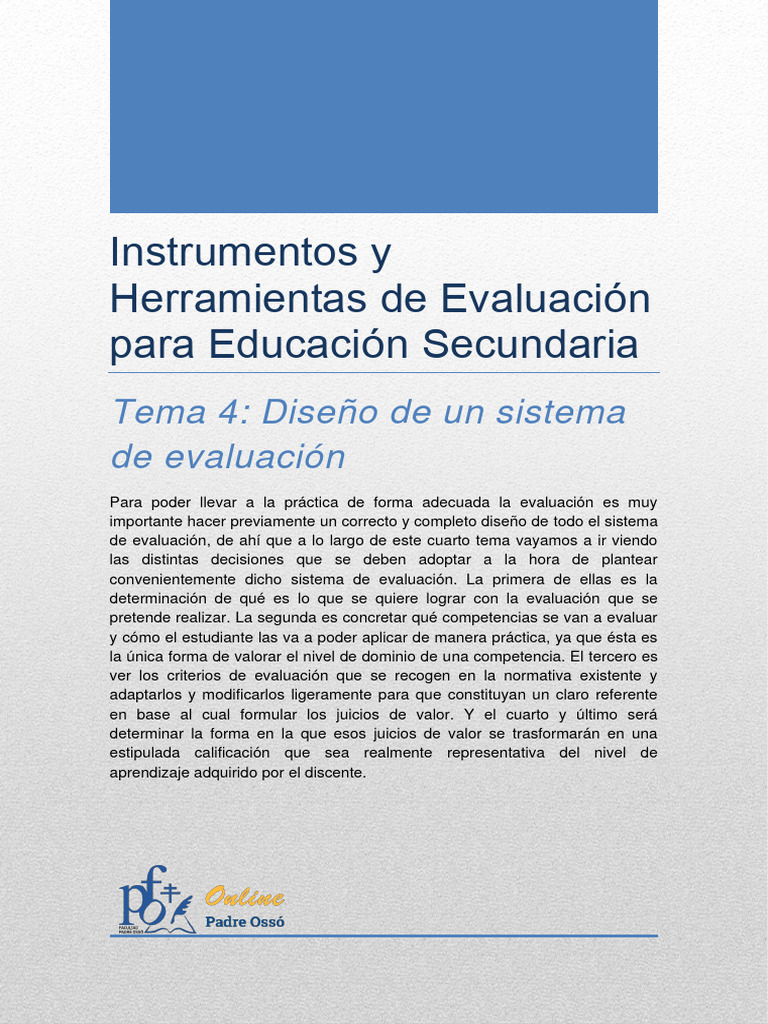 Instrumentos y Herramientas de Evaluación para ES (Tema 4) A | PDF | Evaluación | Plan de estudios