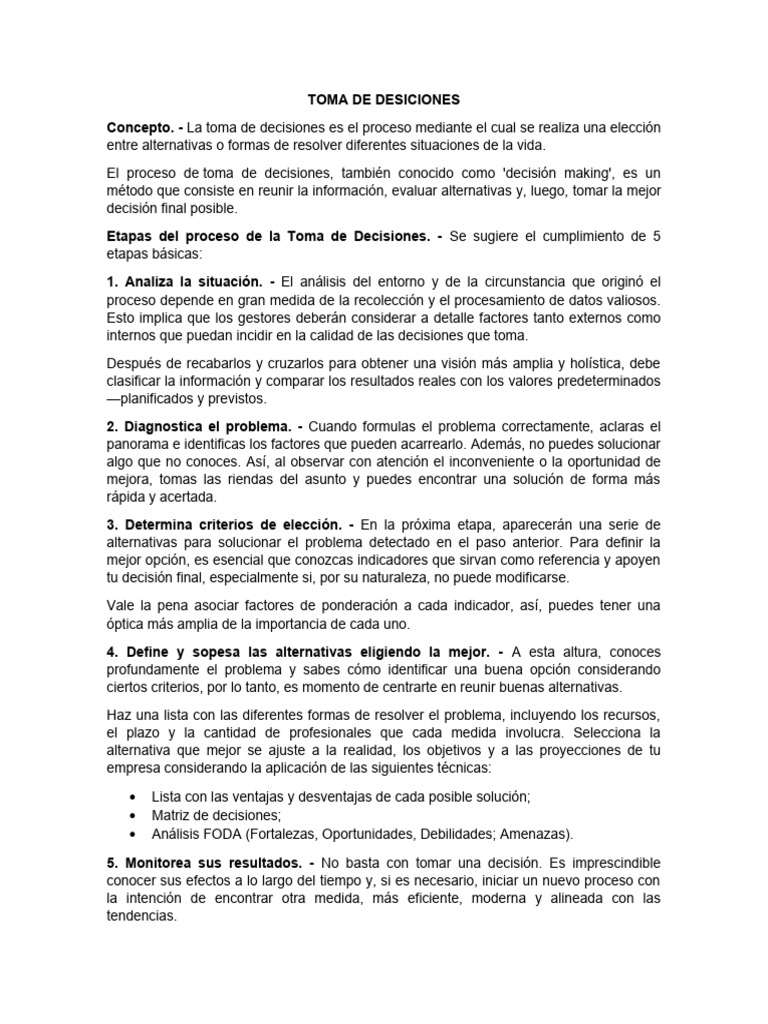 Grupo 5 Toma de Desiciones | PDF | Toma de decisiones | Business
