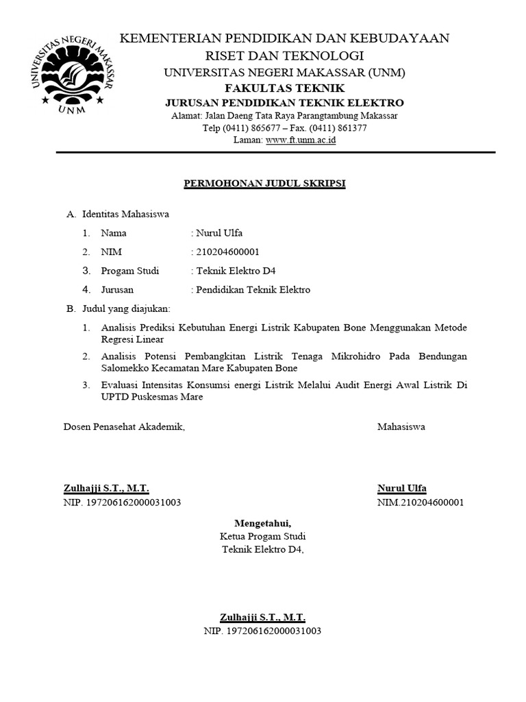 Bismillah Acc Format Permohonan Judul Skripsi Nurul Ulfa | PDF