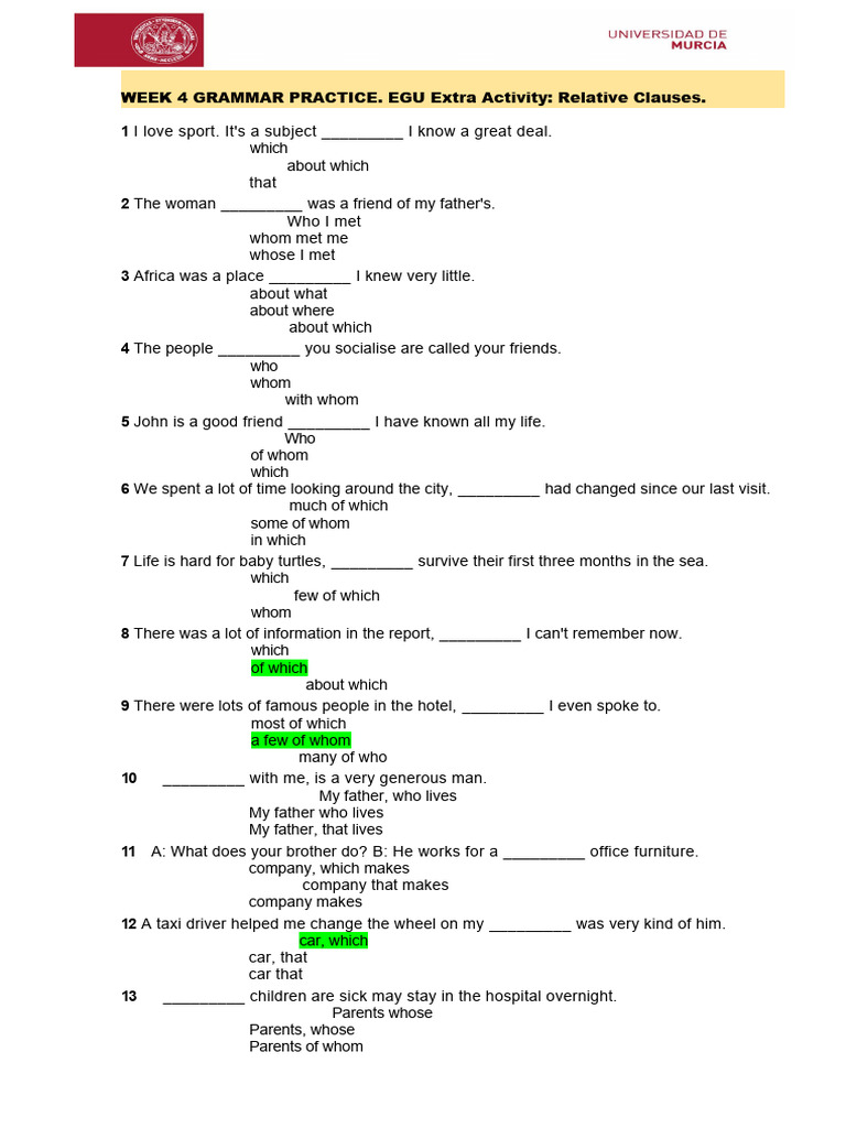 Week 4 - GP - Relative Clauses | PDF