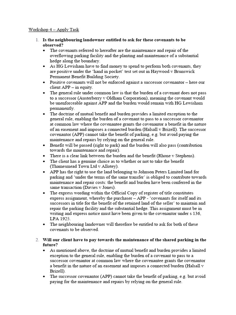 Workshop 4 | PDF | Covenant (Law) | Business Law