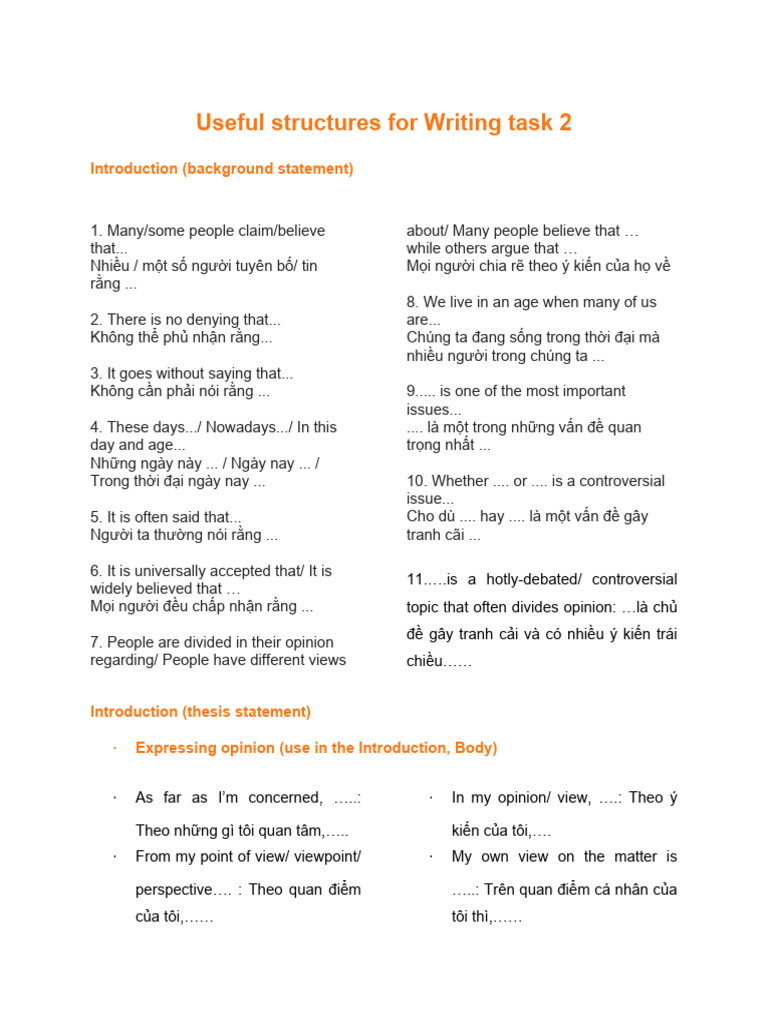 Useful Structures For Writing Task 2 | PDF