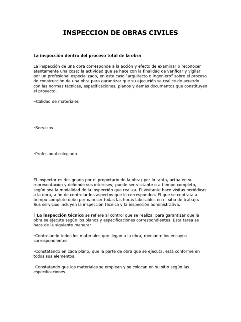 Inspección de Obras Civiles: Guía Completa | PDF | Presupuesto