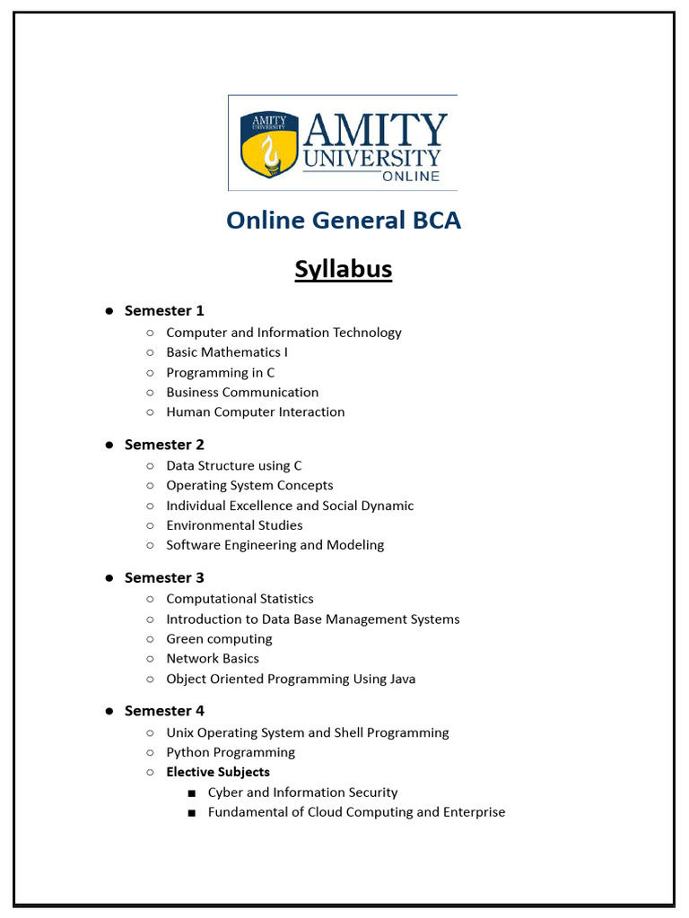 Amity General Bca Syllabus | PDF Amity General Bca Syllabus | PDF