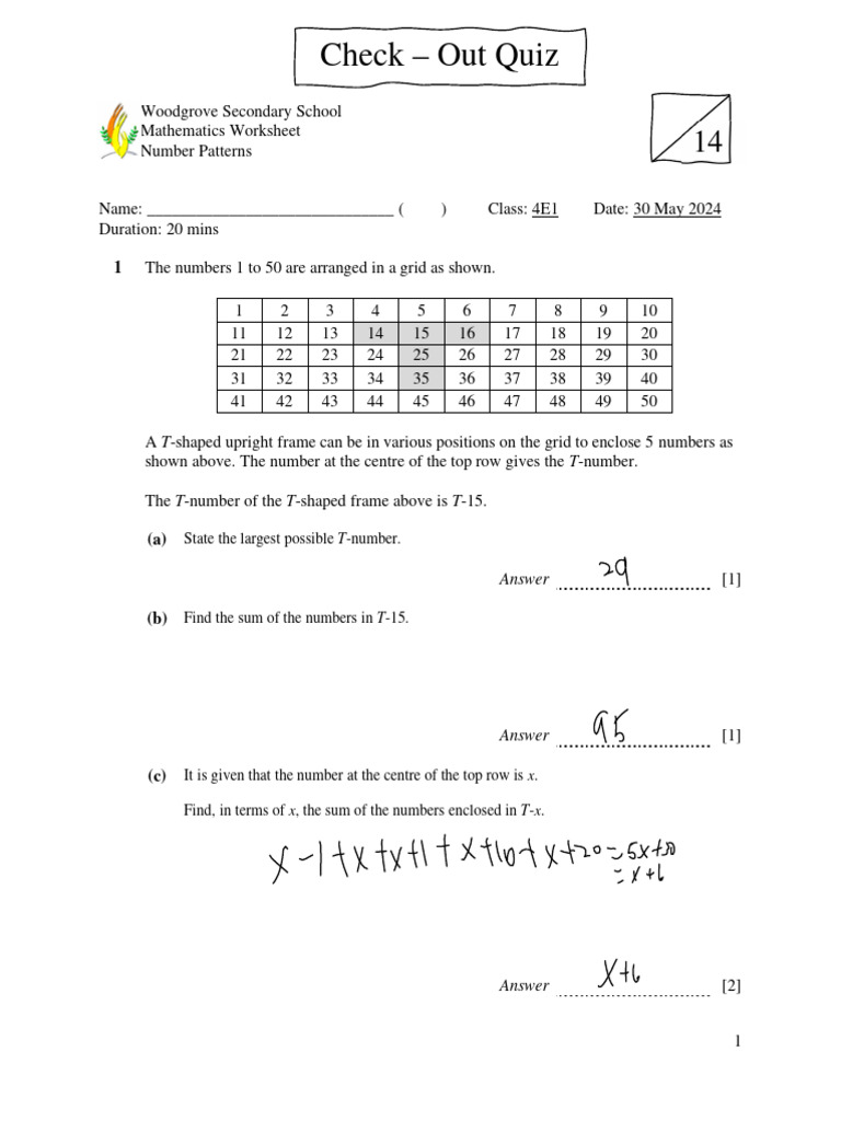 Jarren Goh Jun Kang (Woodgrovess) - June Hol W1 30 May Thu - Number Patterns - Quiz | PDF ...