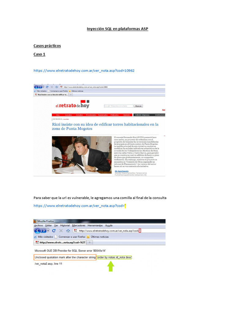 Inyección SQL en Plataformas ASP | PDF | SQL | ciberespacio
