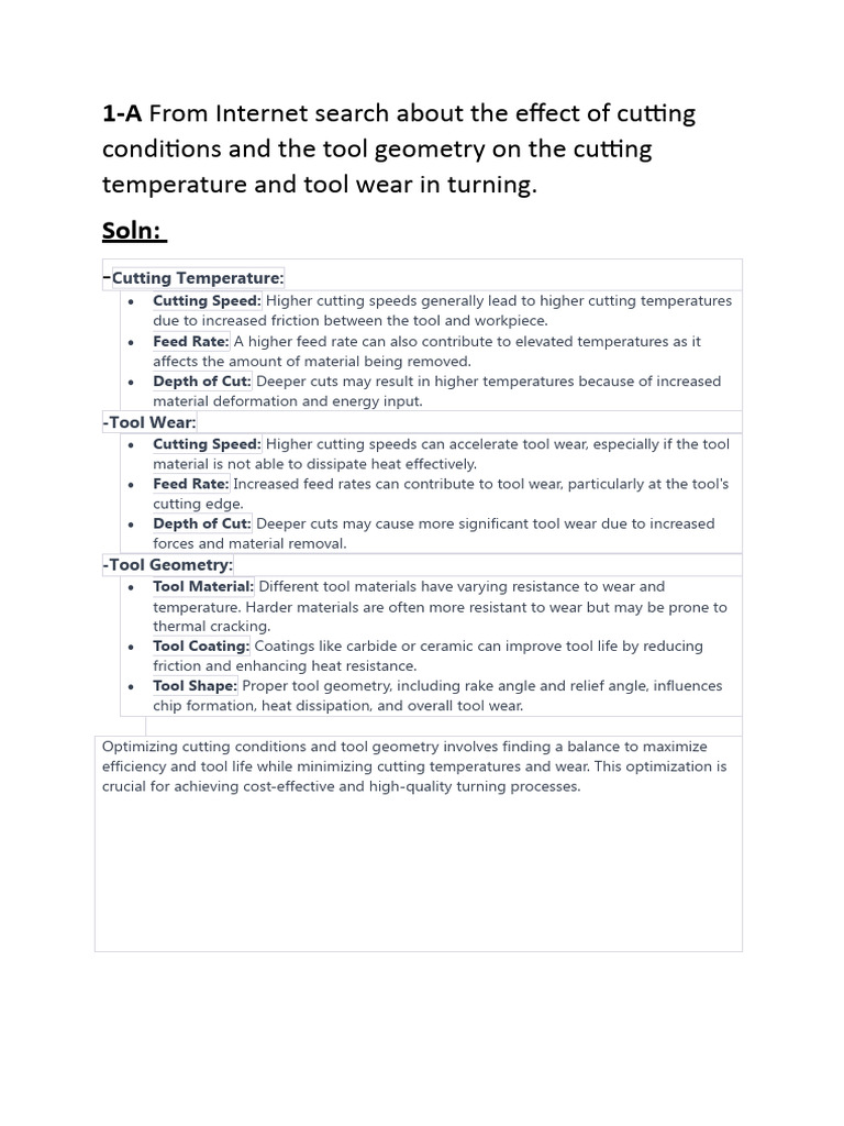 Conditions and The Tool Geometry On The Cutting Temperature and Tool ...