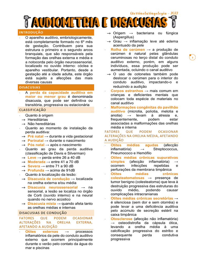 Otorrinolaringologia - Audiometria e Disacusia | PDF | Audição | Perda ...