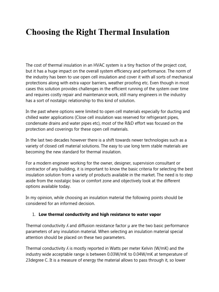 Choosing The Right Thermal Insulation | PDF | Thermal Insulation | Electrical Resistivity And ...