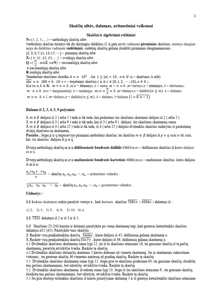 Skaiciu Aibes Dalumas 2018 | PDF