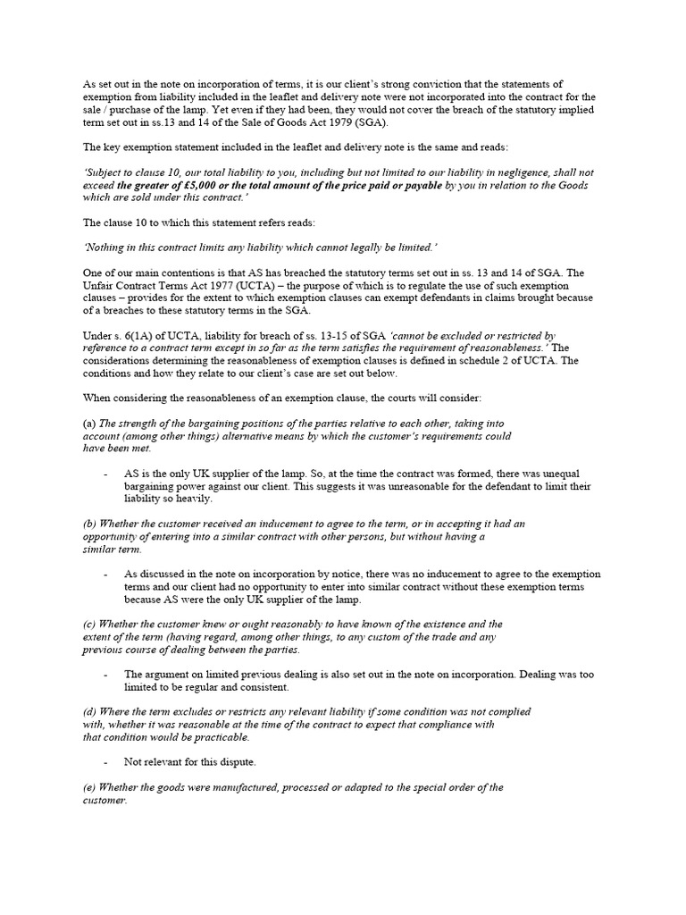 Exemption Clause Notes | PDF | Legal Liability | Public Law