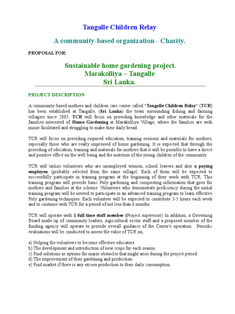Marakolliya Home Garden Project Proposal - 8 Monhts - Approved | PDF ...