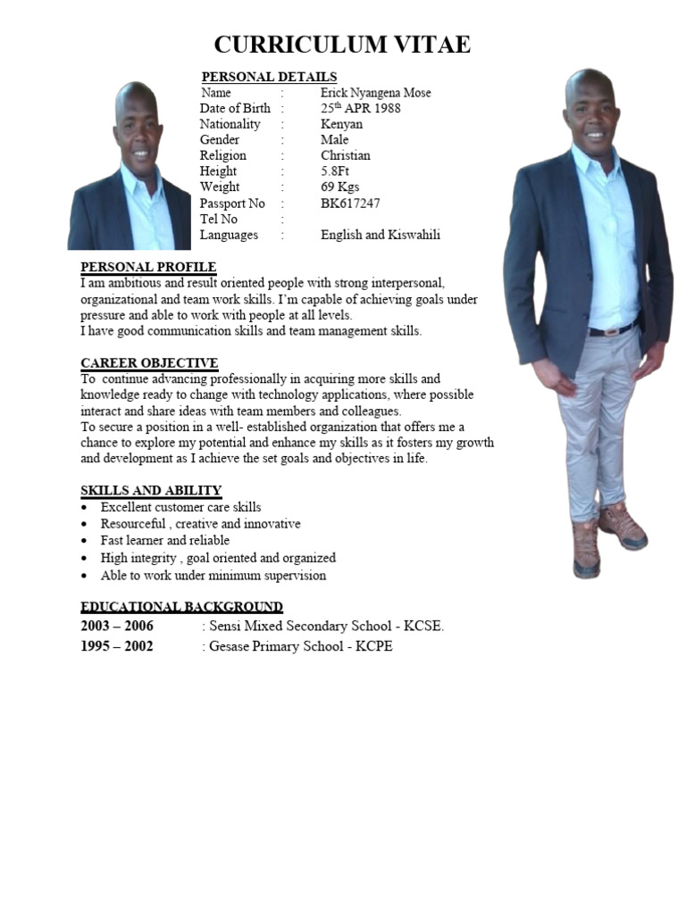 Erick Nyangena Mose - CV | PDF | Security Guard | Surveillance
