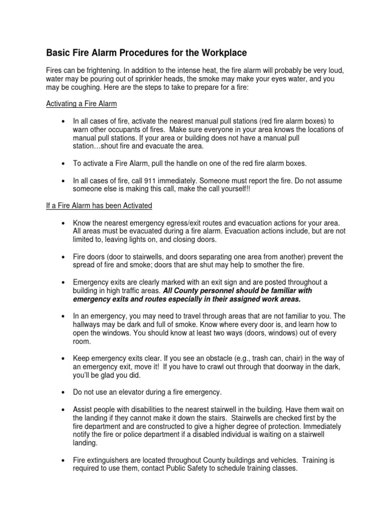 Basic Fire Alarm Procedures | PDF | Emergency Evacuation | Stairs