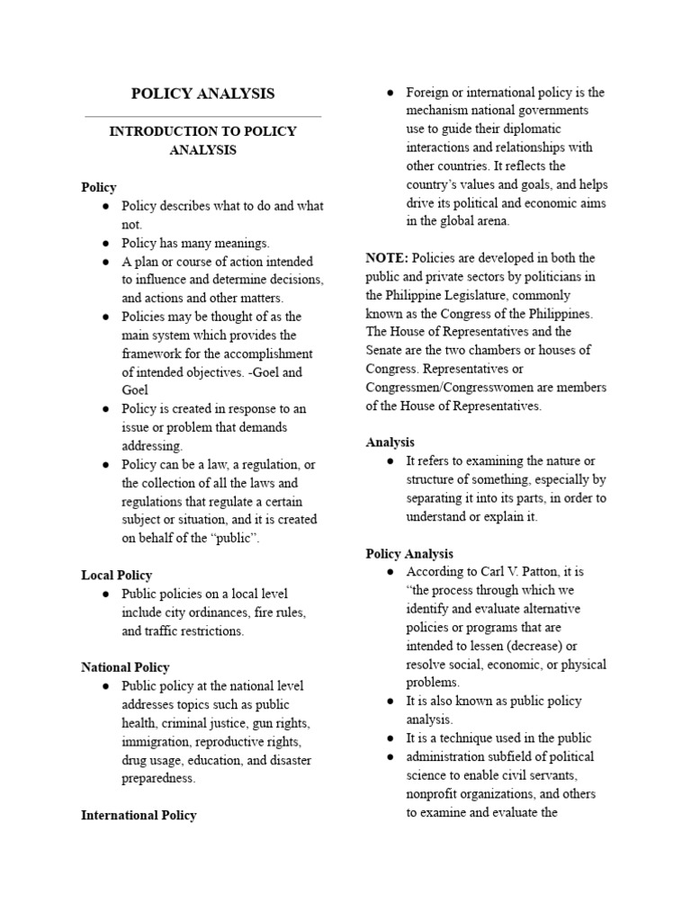 Policy Analysis REVIEWER | Download Free PDF | Policy Analysis | Policy