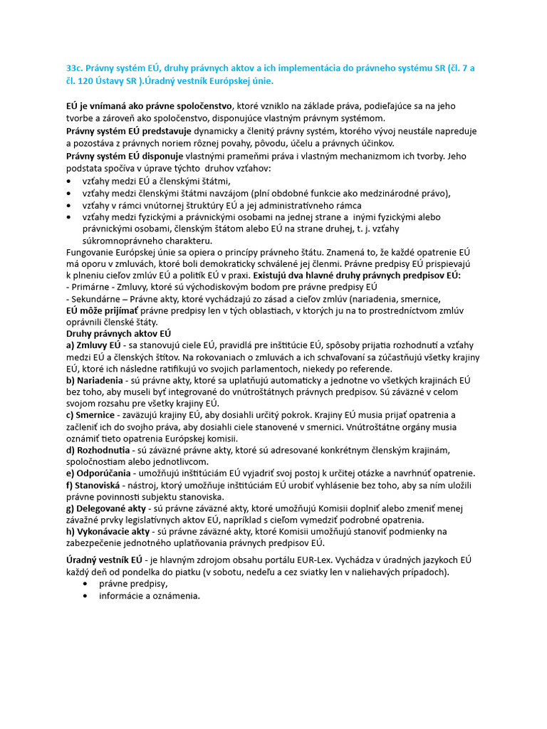 33c. Právny Systém EÚ, Druhy Právnych Aktov | PDF