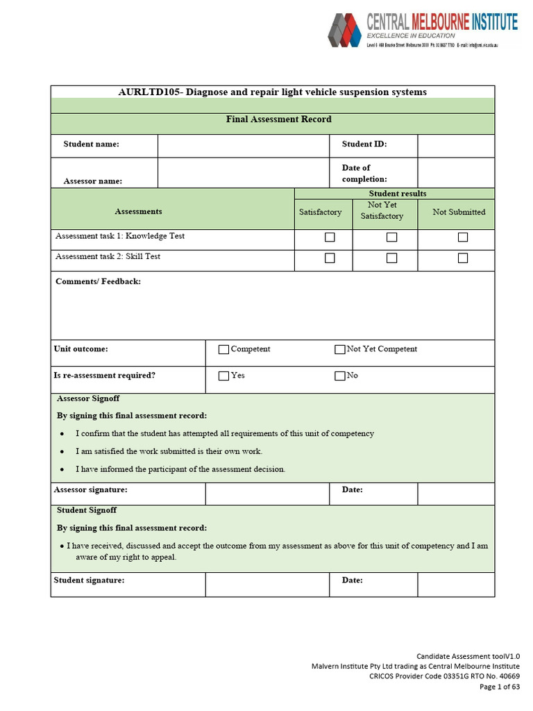 Candidate Assessment Tool AURLTD105 | Download Free PDF | Plagiarism ...
