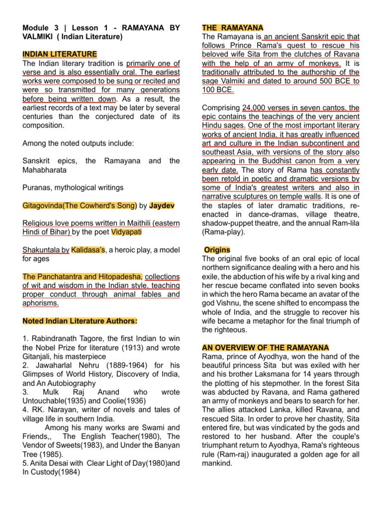Lit2 Semis Reviewer | PDF | Rama | Ramayana