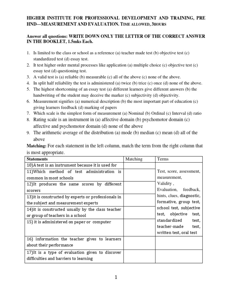 Measurement + Answer Guide 2022 | PDF | Educational Assessment | Curriculum
