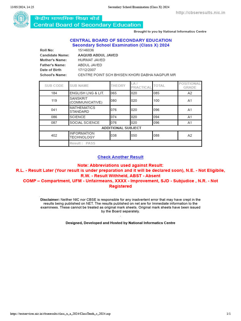 Secondary School Examination (Class X) 2024 | PDF | Secondary Education | Schools