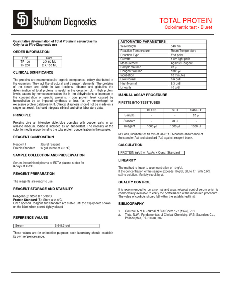 Total Protein INSERT | PDF | Proteins | Chemistry