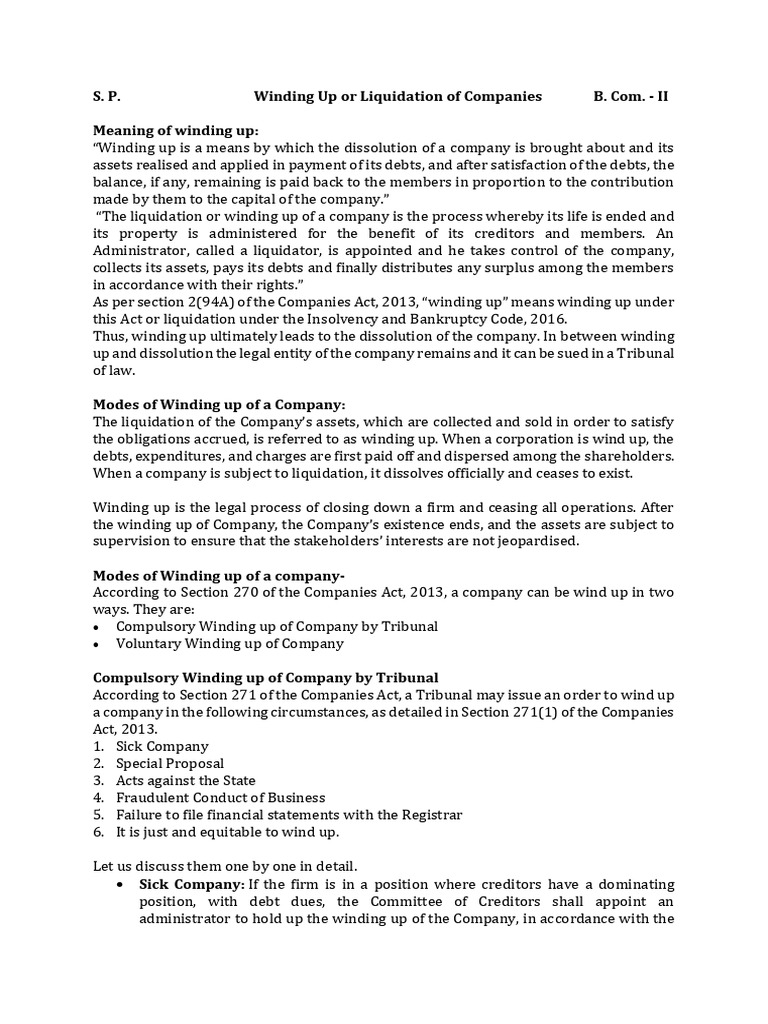 Winding Up of Companies Explained | PDF | Liquidation | Insolvency