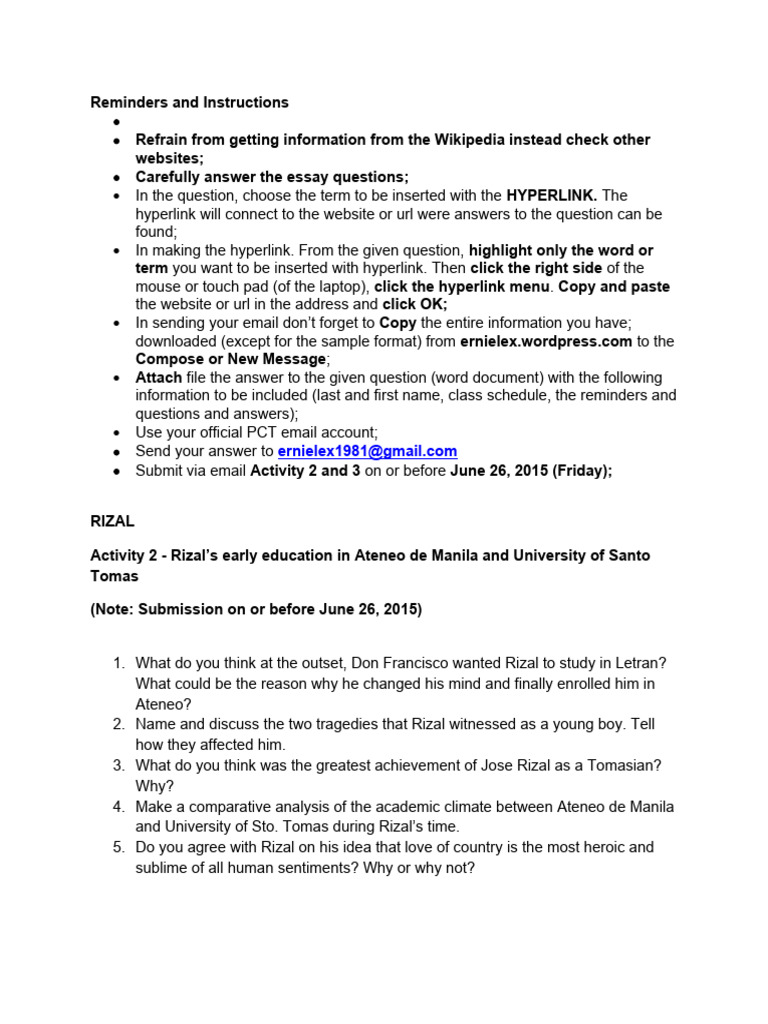 Rizal Activity 2 and 3 | PDF | Hyperlink