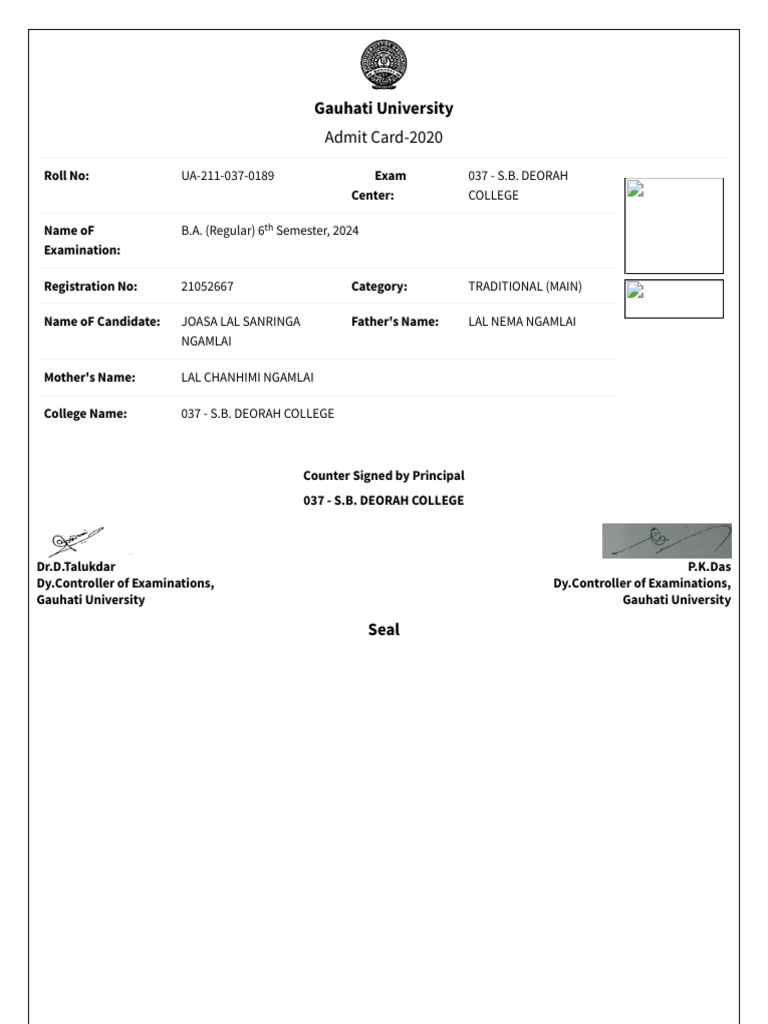 6th Semester Admit Card | PDF | Justice | Crime & Violence
