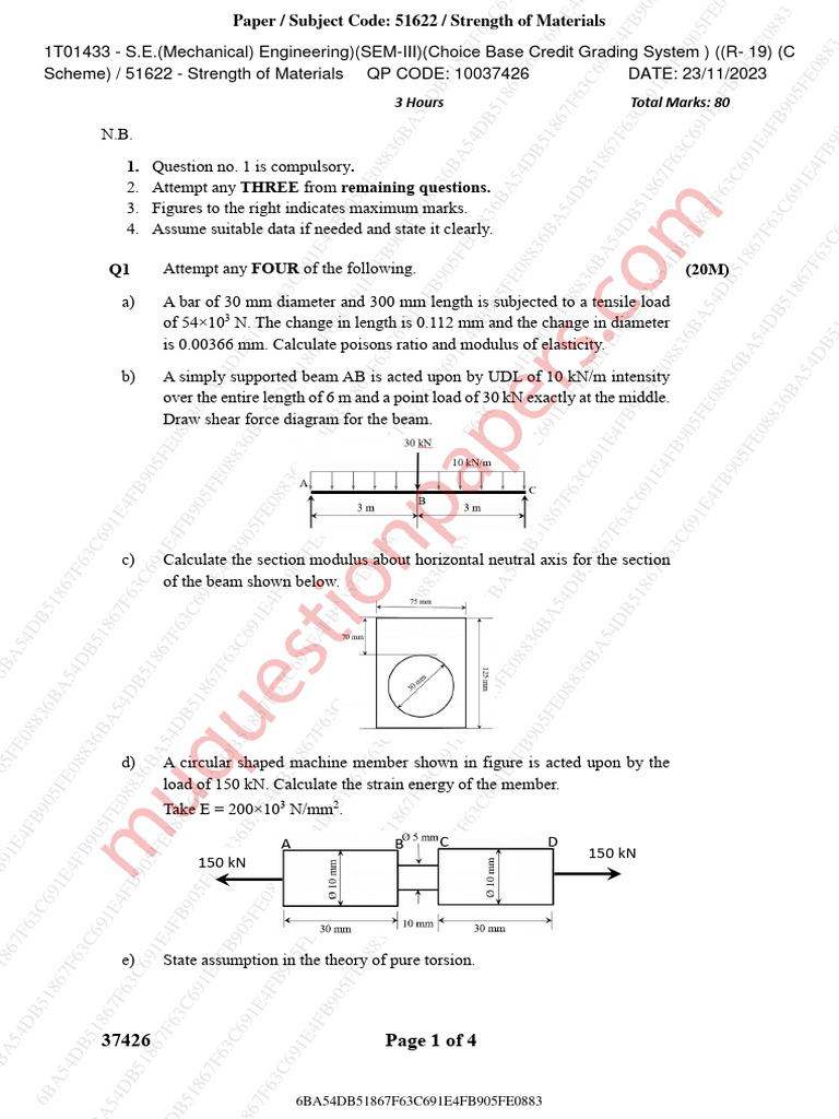 Strength of Materials Exam | PDF | Classical Mechanics | Materials Science