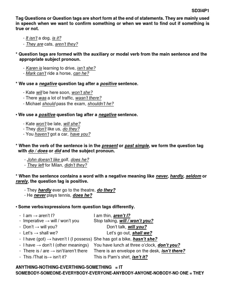 Understanding Tag Questions | PDF | Grammatical Tense | Question