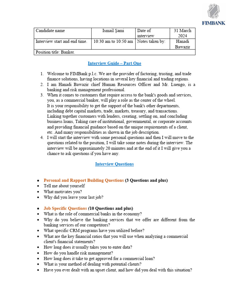 Interview | PDF | Banks | Loans